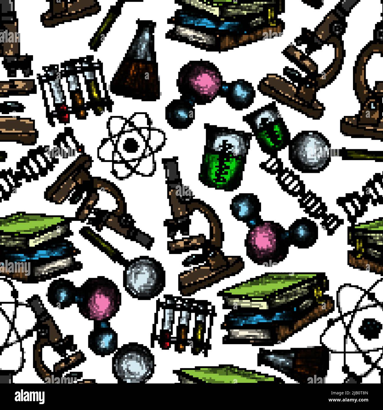 Science education sketch seamless wallpaper with atom structure flask ...