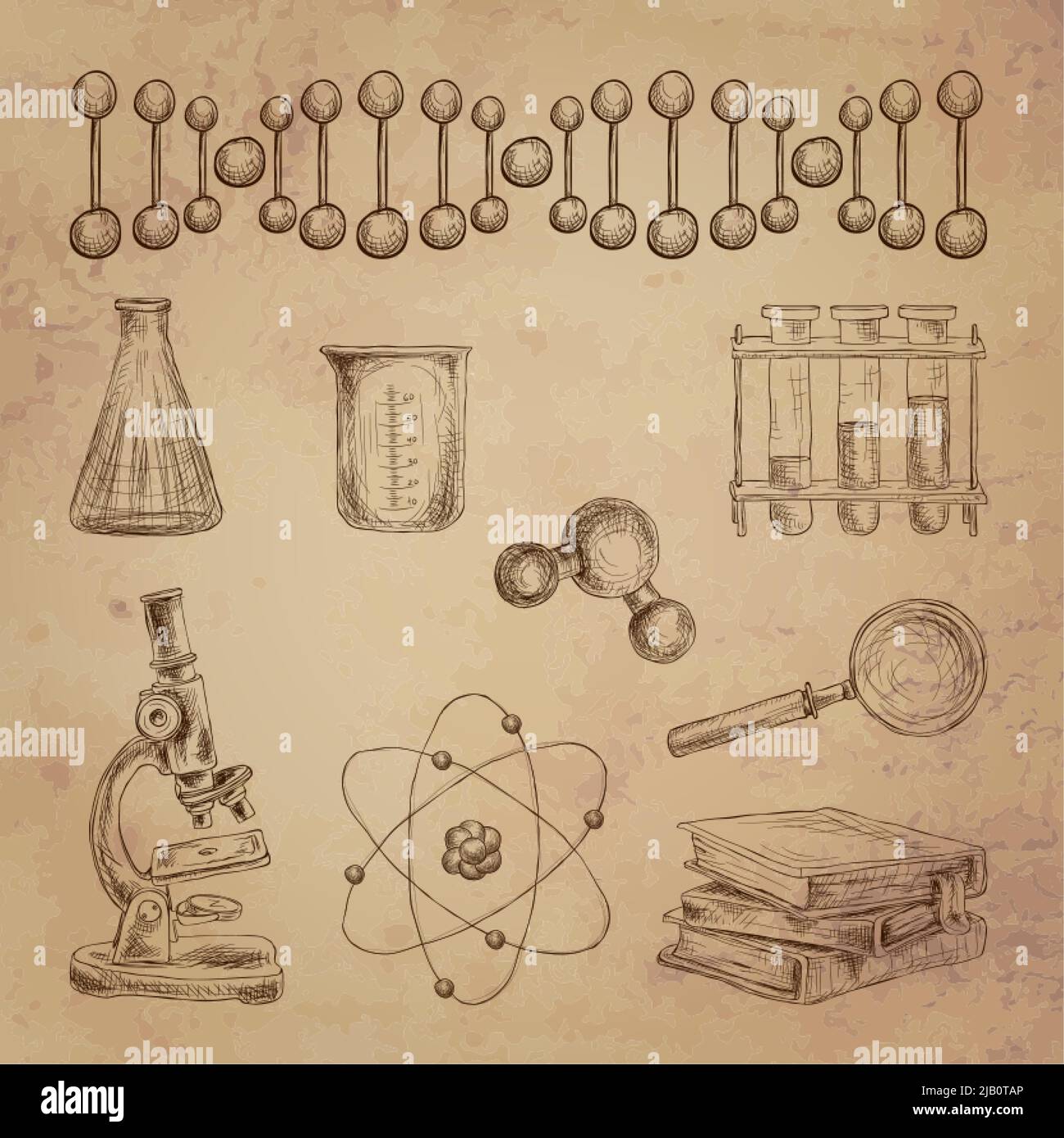 Science decorative doodle icons set with dna structure laboratory ...