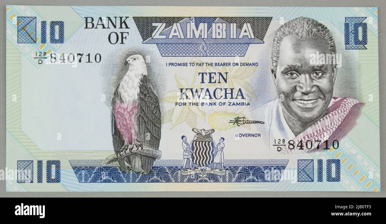Banknot na10 so long. Zambia, B.R. (1980 1988). Thomas de la Rue & Co ...