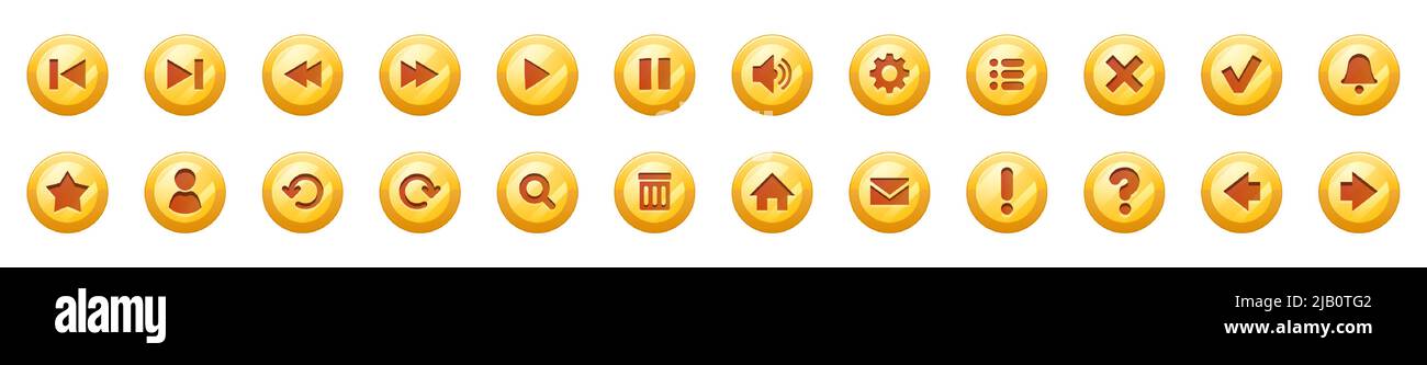 Golden buttons with icons for website, music or video player. Vector ...