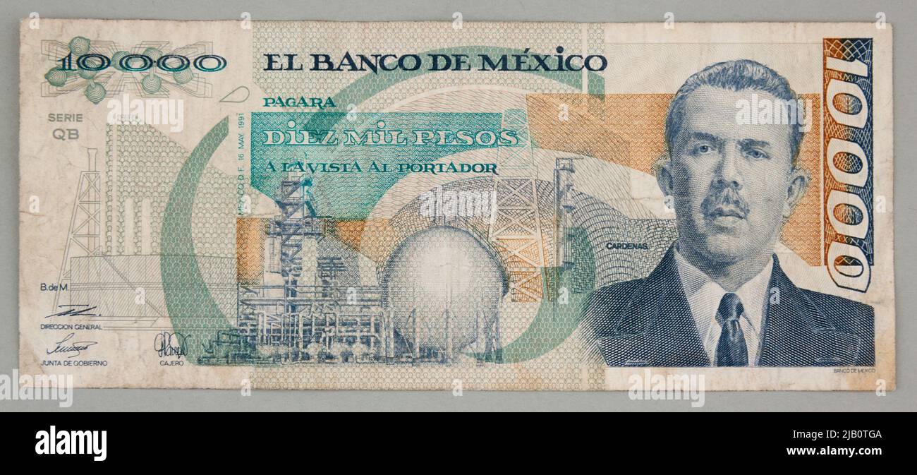 Banknote for 10,000 pesos; Mexico, 16.05.1991 BANCO DE MEXICO S.A Stock ...