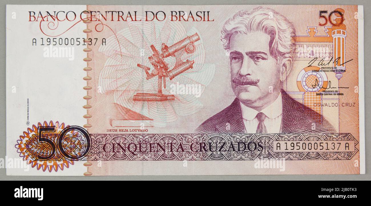 50 Cruzados banknote; Brazil, B.R. (1986). Mint of Brazil Stock Photo ...