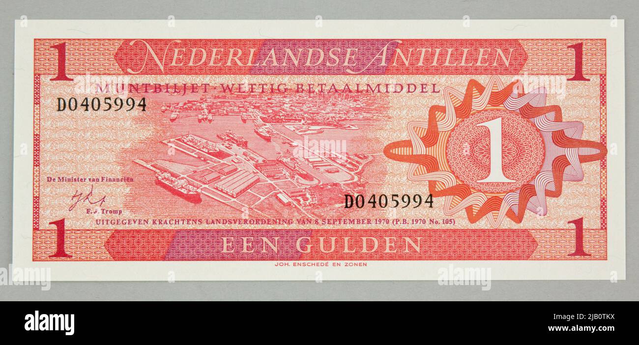 Banknote for 1 Gulden, Dutch Antyle, 8.09. 1970 Johann Enschede and ...