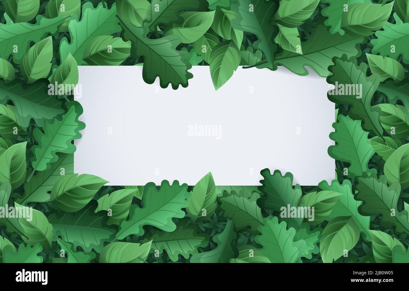 Spring summer banner with green foliage. Vector cartoon poster with ...