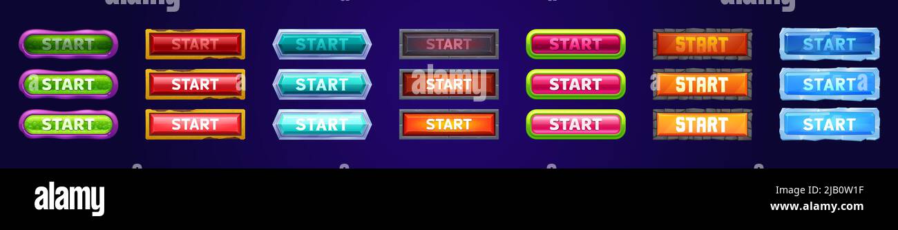 Start buttons with different textures for game menu interface. Vector ...