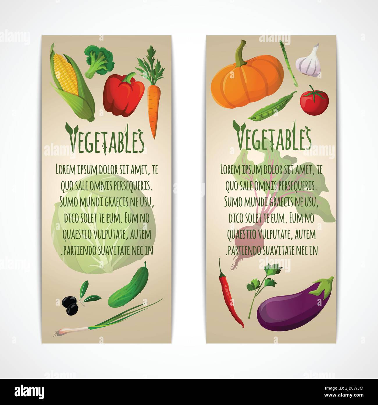 Food vegetables doodle vertical banners set of corn pepper broccoli ...