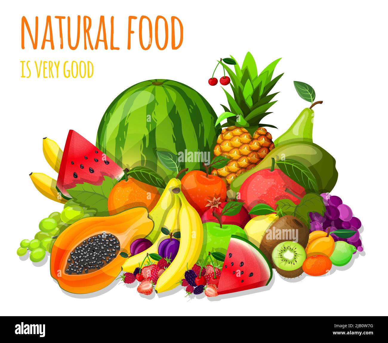 Natural organic fruits and berries set still life with watermelon apple ...