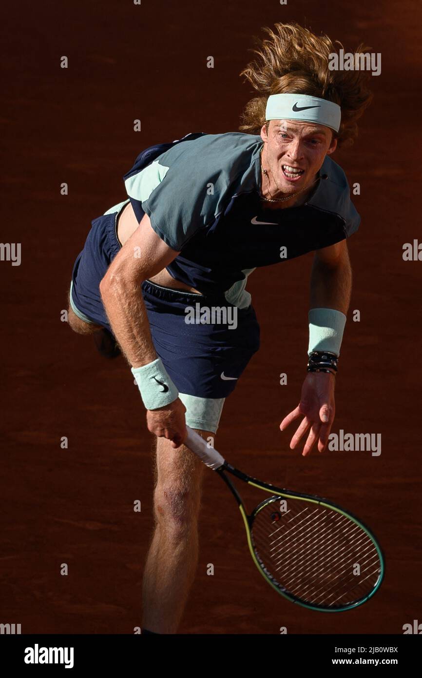 Andrey Rublev plays his quarter-final during the French Open at Roland ...