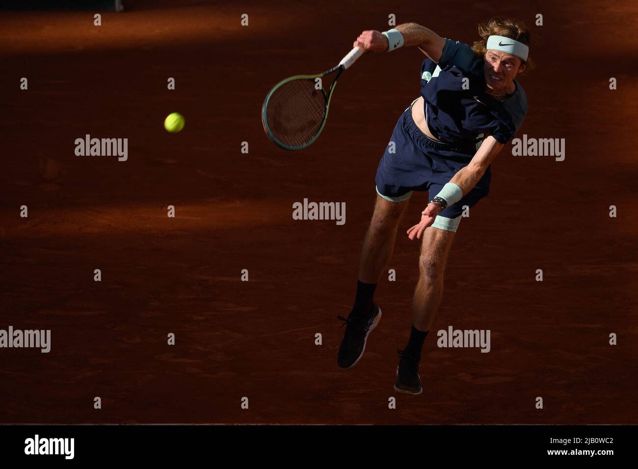 Andrey Rublev plays his quarter-final during the French Open at Roland ...