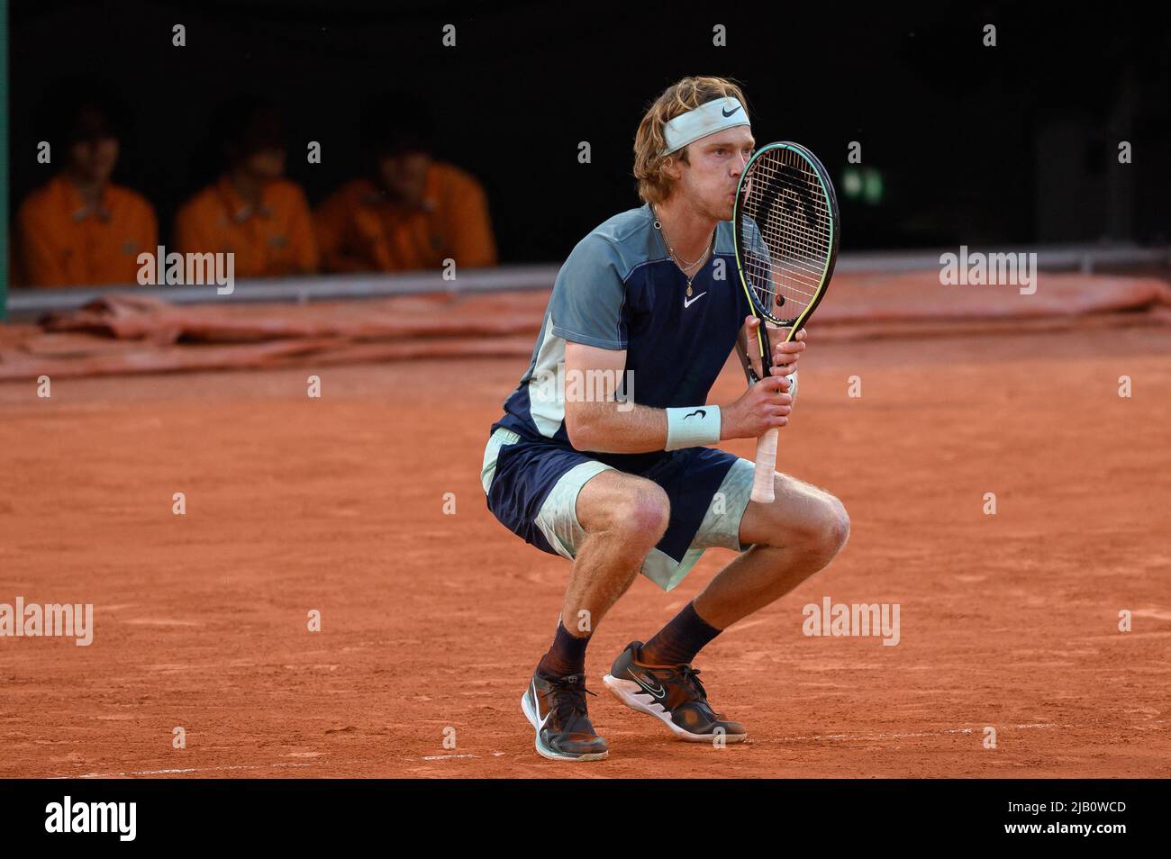 Andrey Rublev plays his quarter-final during the French Open at Roland ...