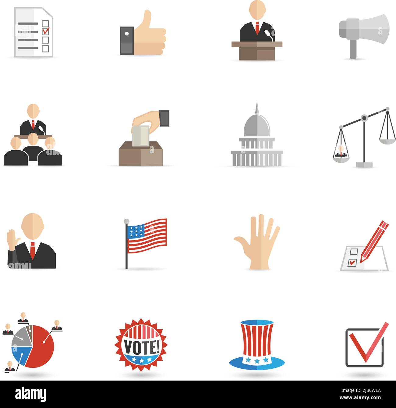 Elections and voting icons set with ballot mark sign hand flag isolated ...