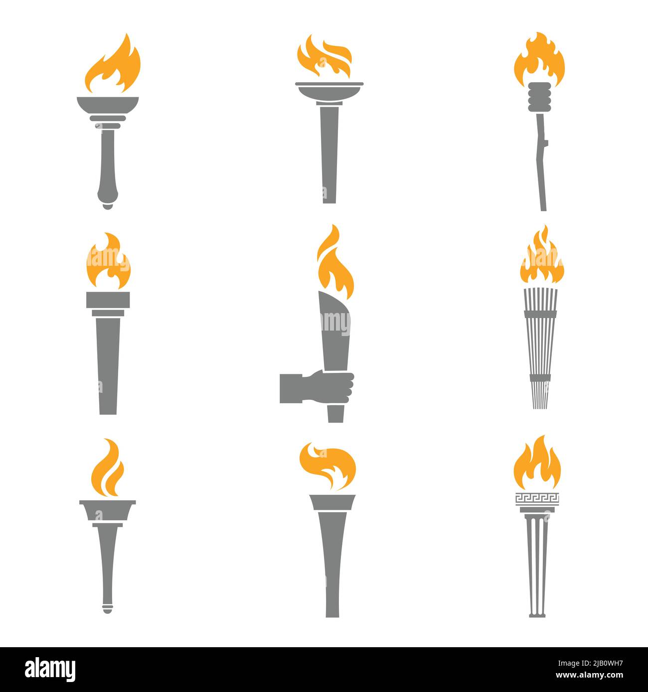Fire torch victory champion flame icons set isolated vector ...