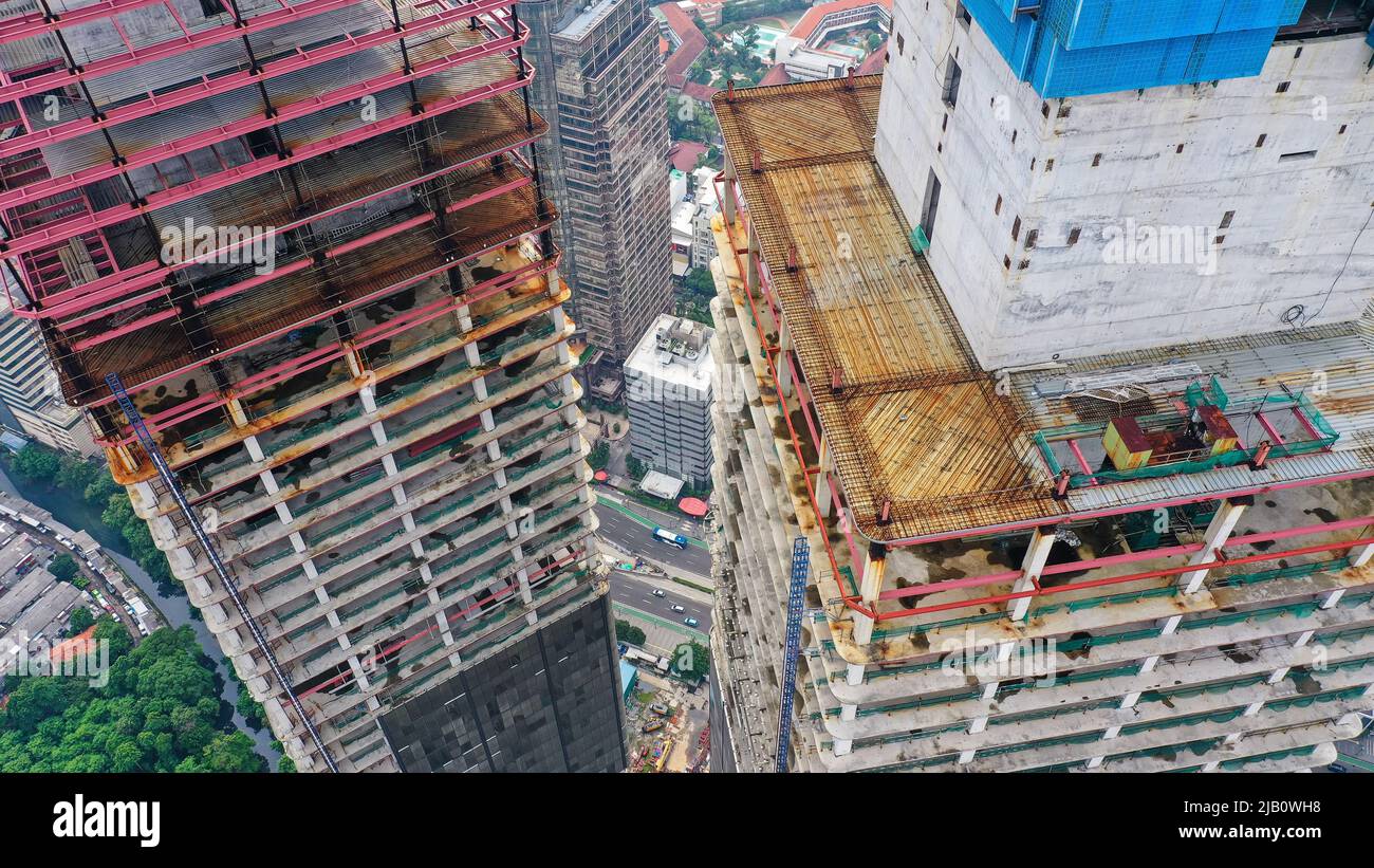 New high-rise apartment buildings under construction. Aerial photo at ...