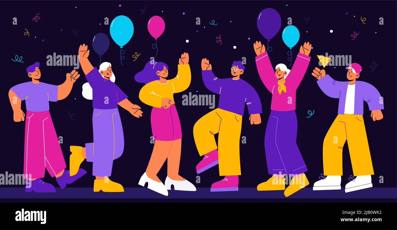 Happy people celebrate party. Business team corporate holiday, birthday ...