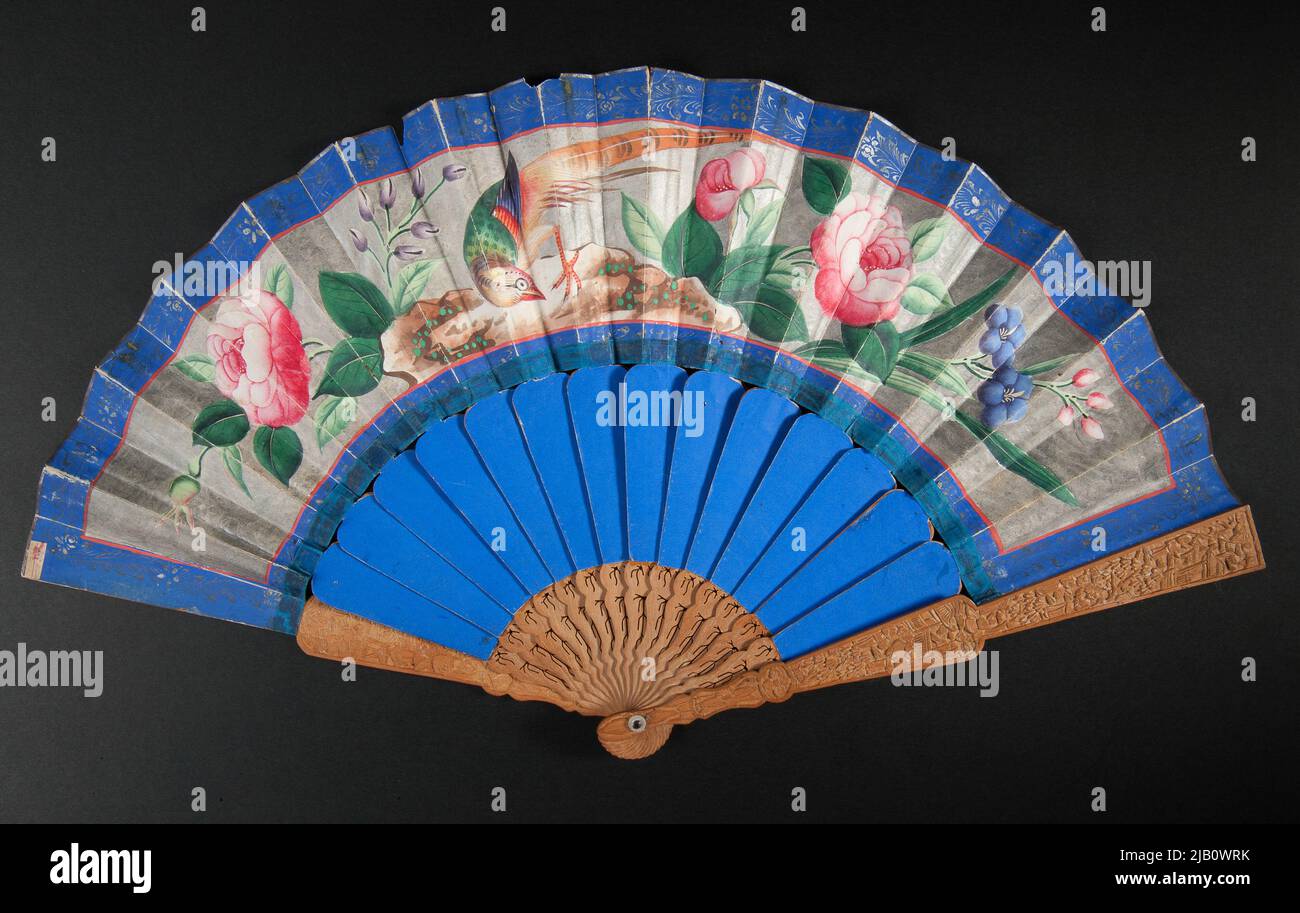 Folding fan covered with a figural scene and a pheasant motif among ...