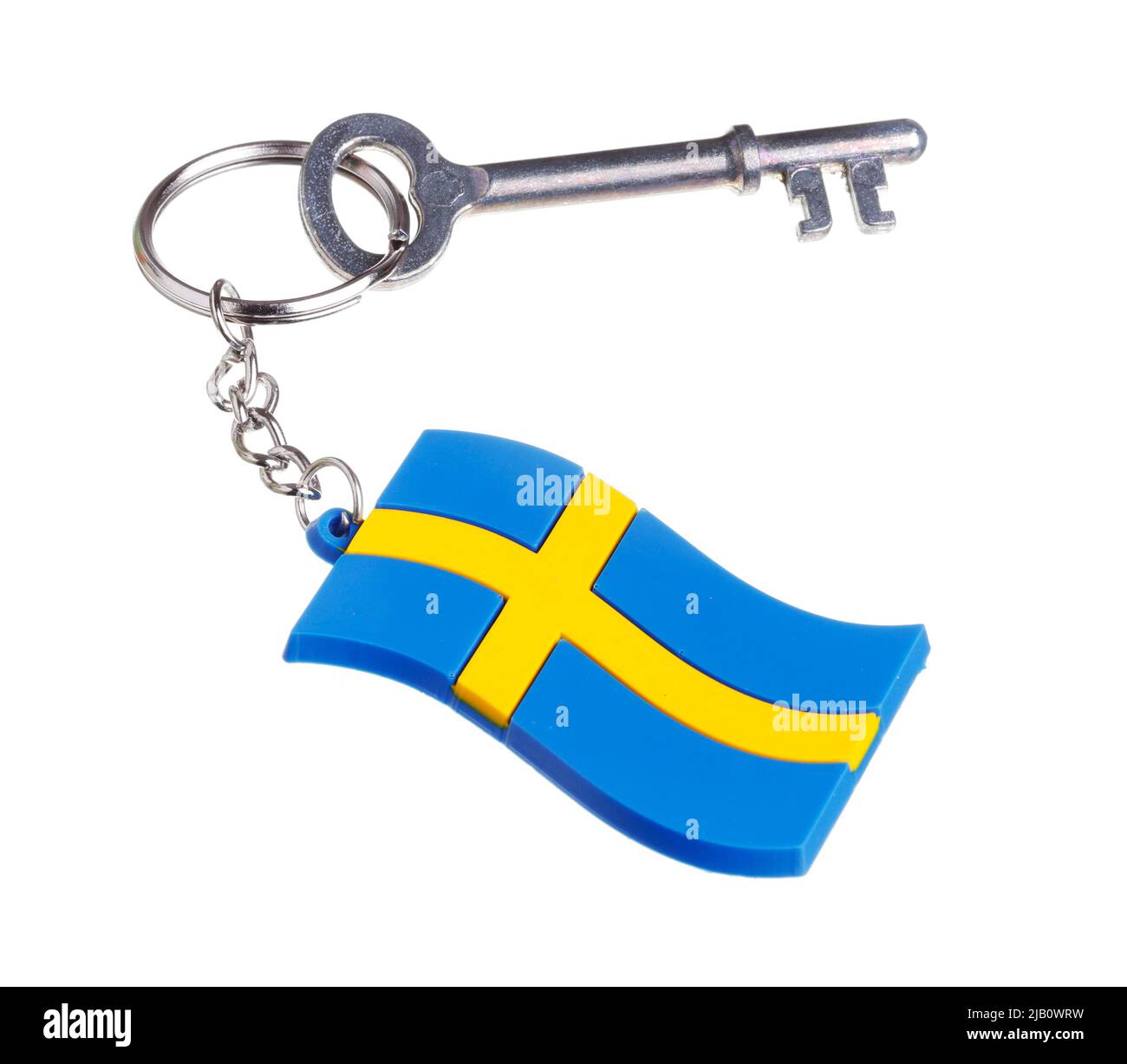 Key attached to keychain with Swedish flag isolated on white background ...