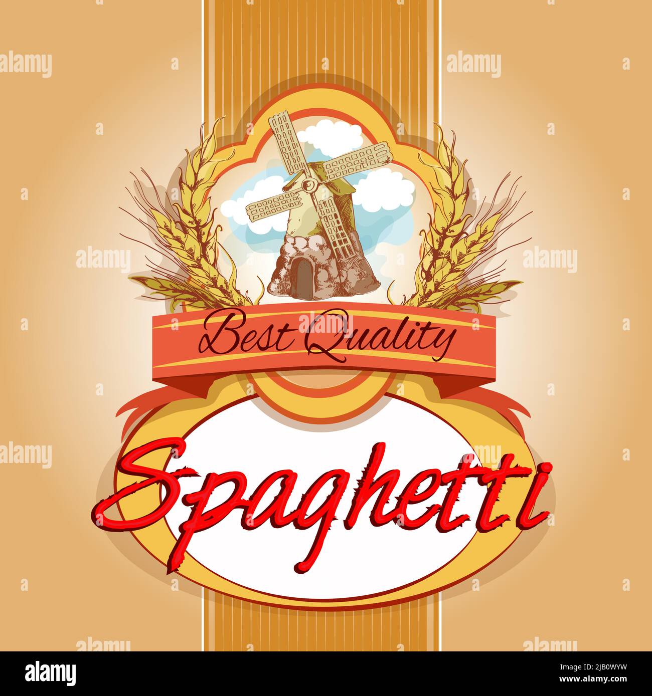 Best quality delicious wheat grain spaghetti pasta pack label with ...