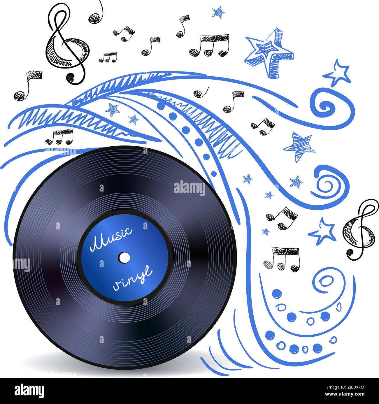 Abstract music vinyl plate background poster with doodle decoration ...