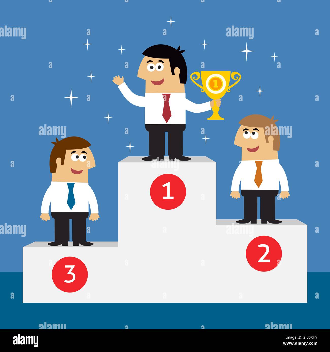 Business life employees on winners podium first place with award vector ...