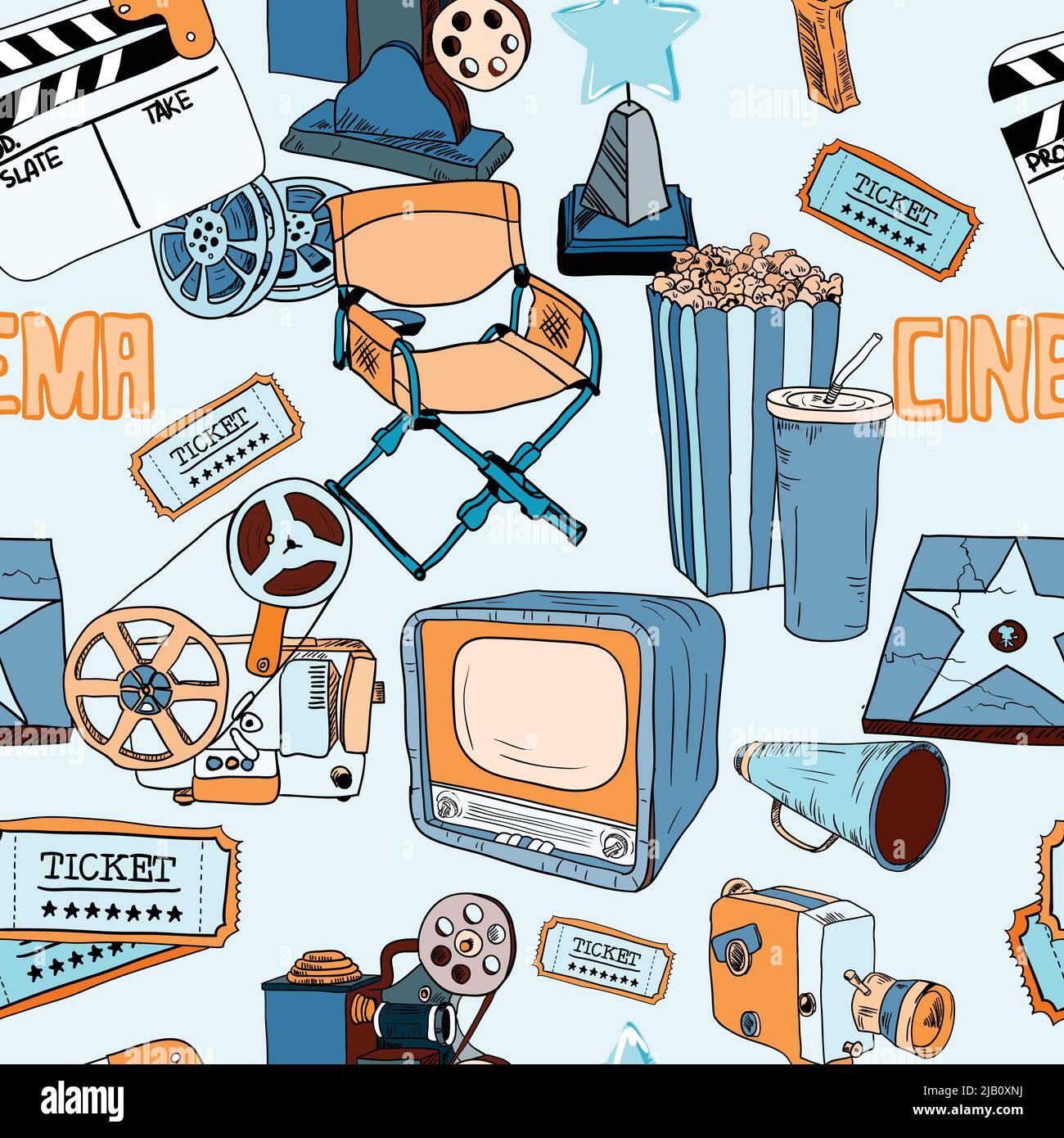 Cinema film entertainment decorative seamless pattern with director ...