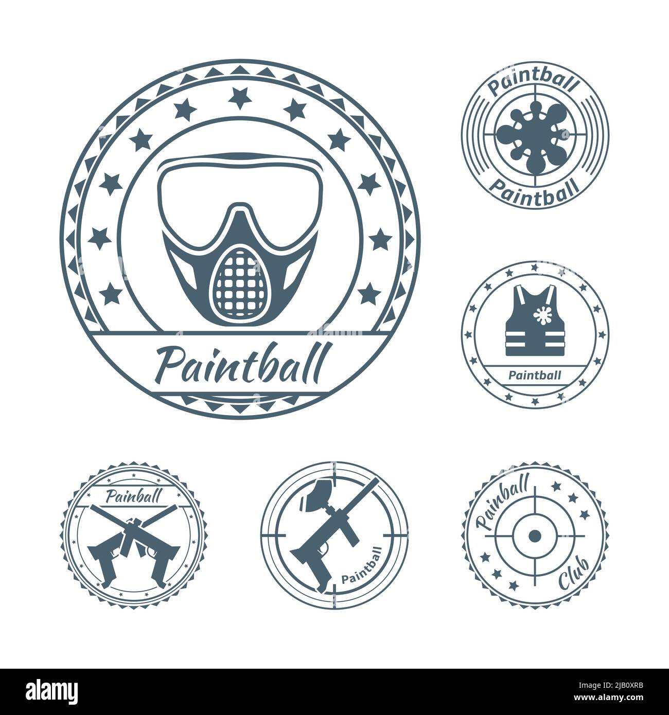 Paintball game symbols print set for badges or labels isolated vector ...