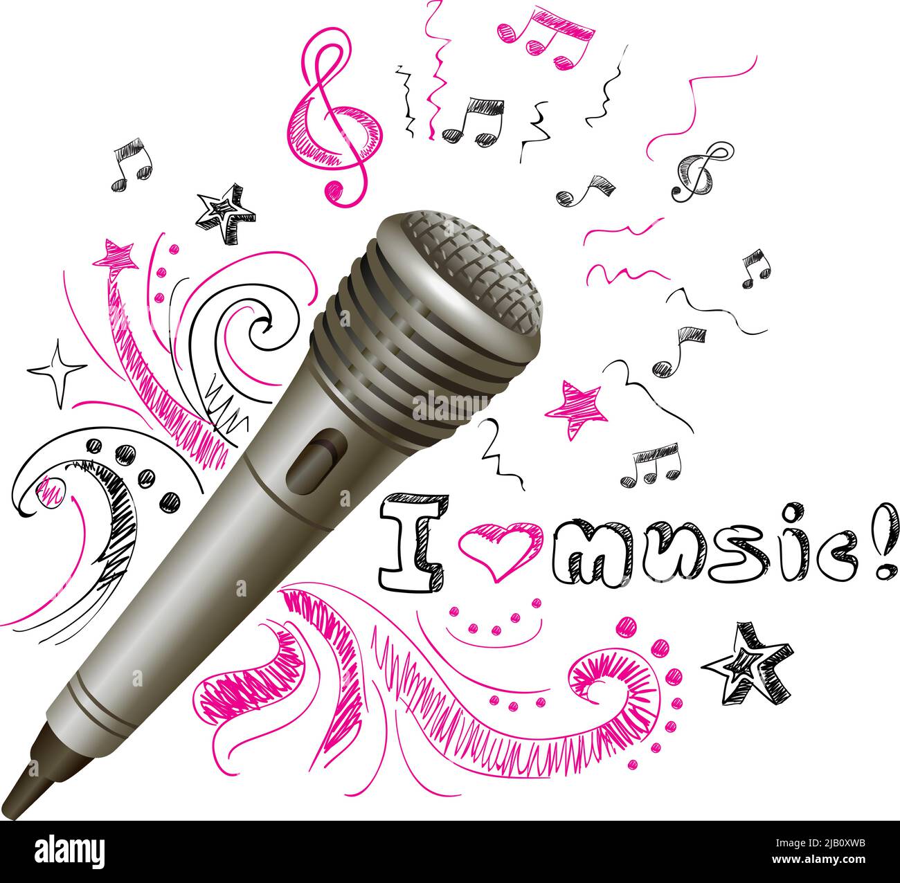 Microphone And Music Notes Drawing