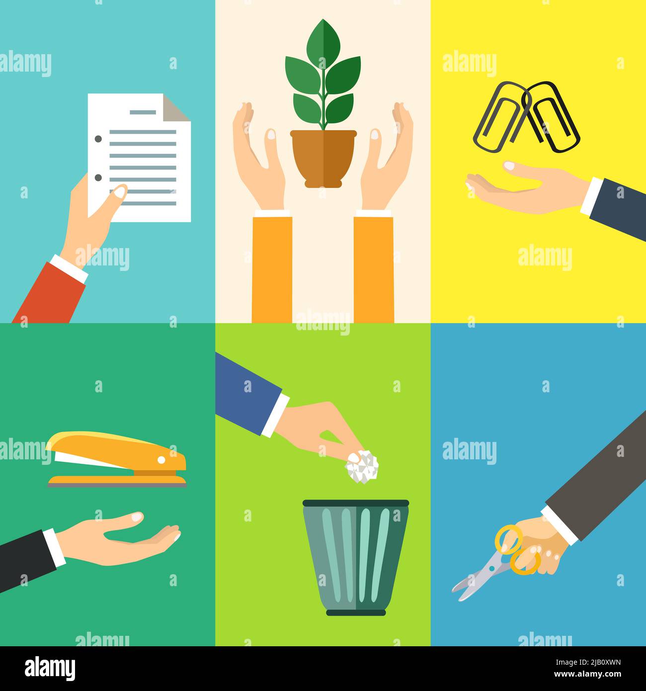 Business hands gestures design elements of paper clip stapler office ...