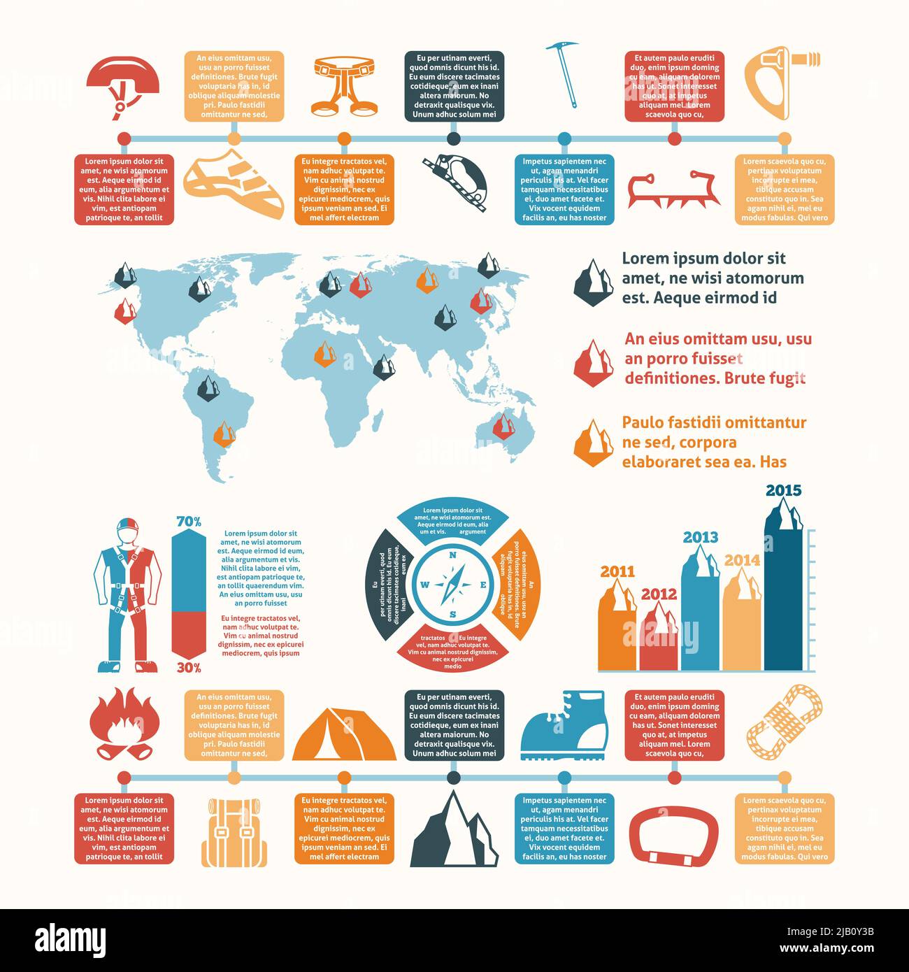 Mountain summit ascent records world map and climbing equipment ...