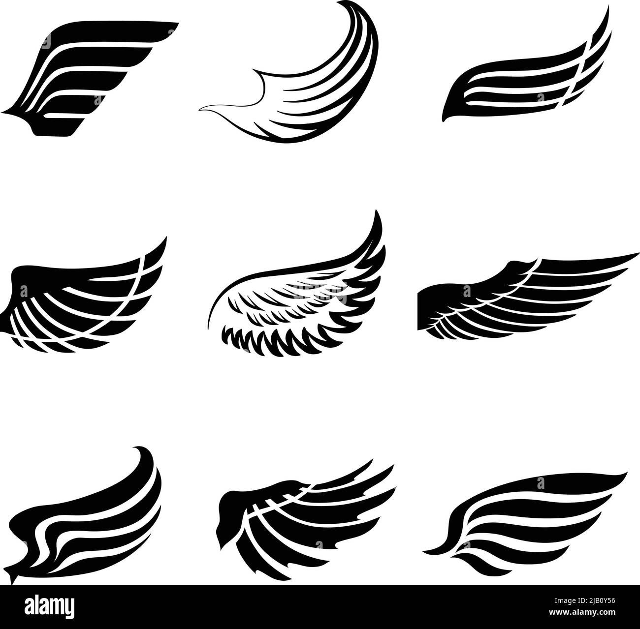 Abstract feather angel or bird wings icons set isolated vector ...