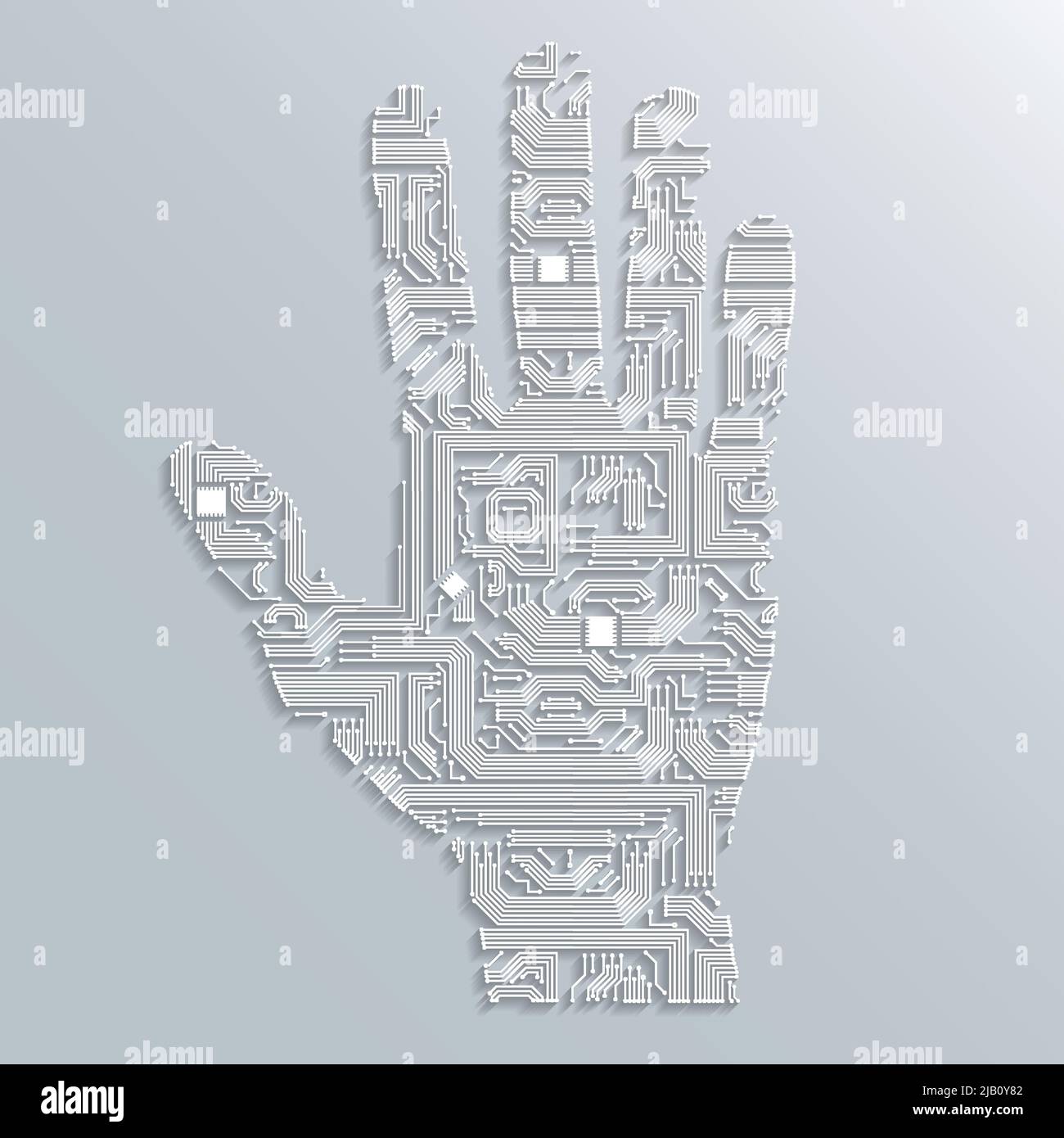 Electronic computer technology circuit board hand shape background or ...
