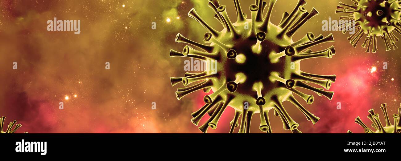 Microscopic view of influenza virus cells. 3D medical illustration ...