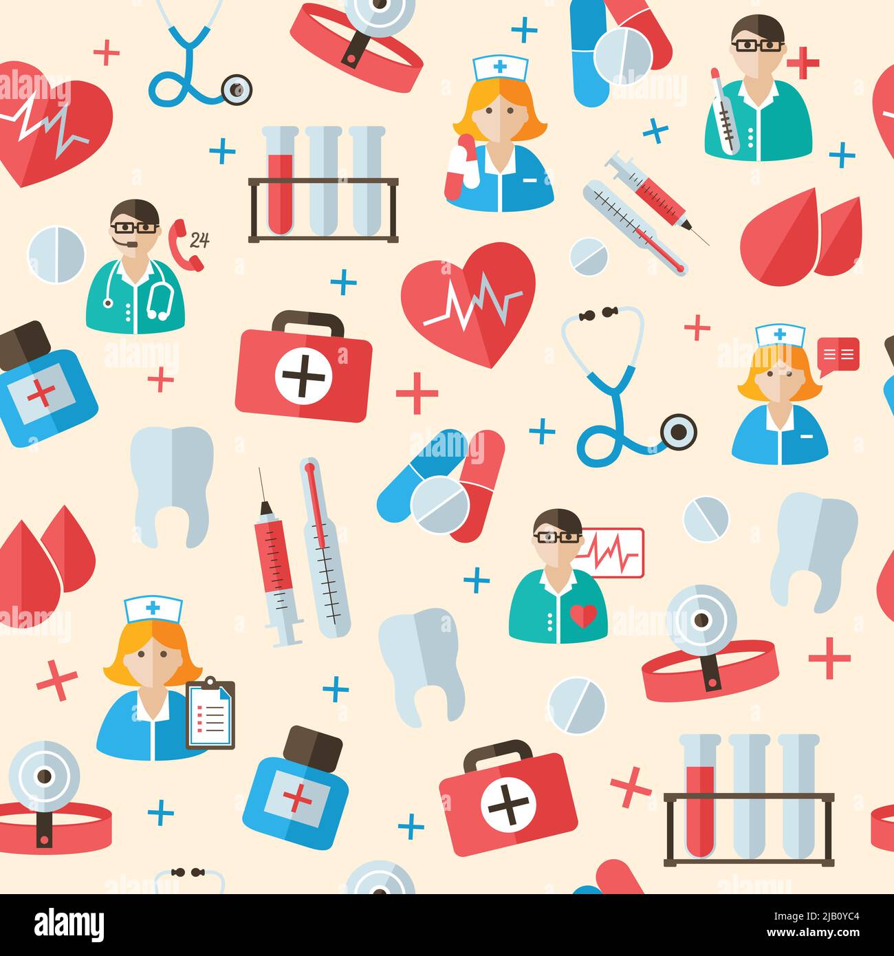 Seamless medical hospital staff and symbols pattern vector illustration ...