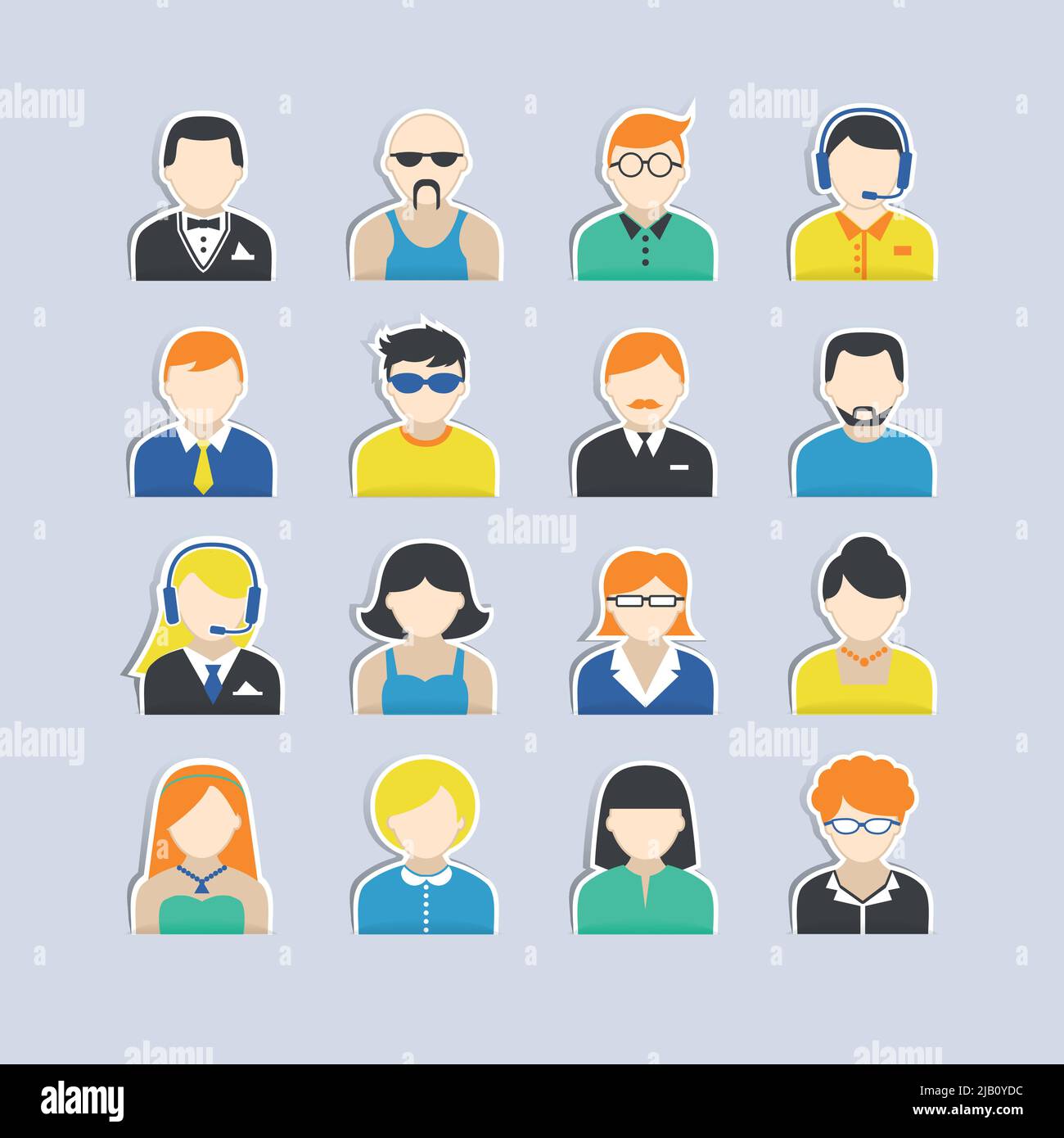 Avatar icons stickers users profile portrait set isolated vector ...