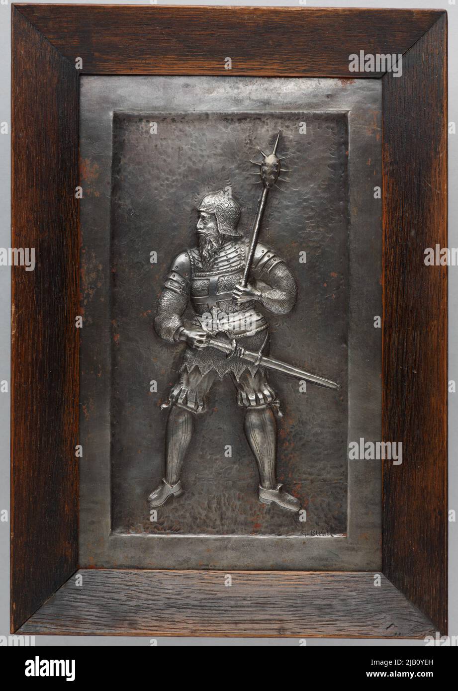 Iron (rectangular) plaquet with the representation of the Swiss knight ...