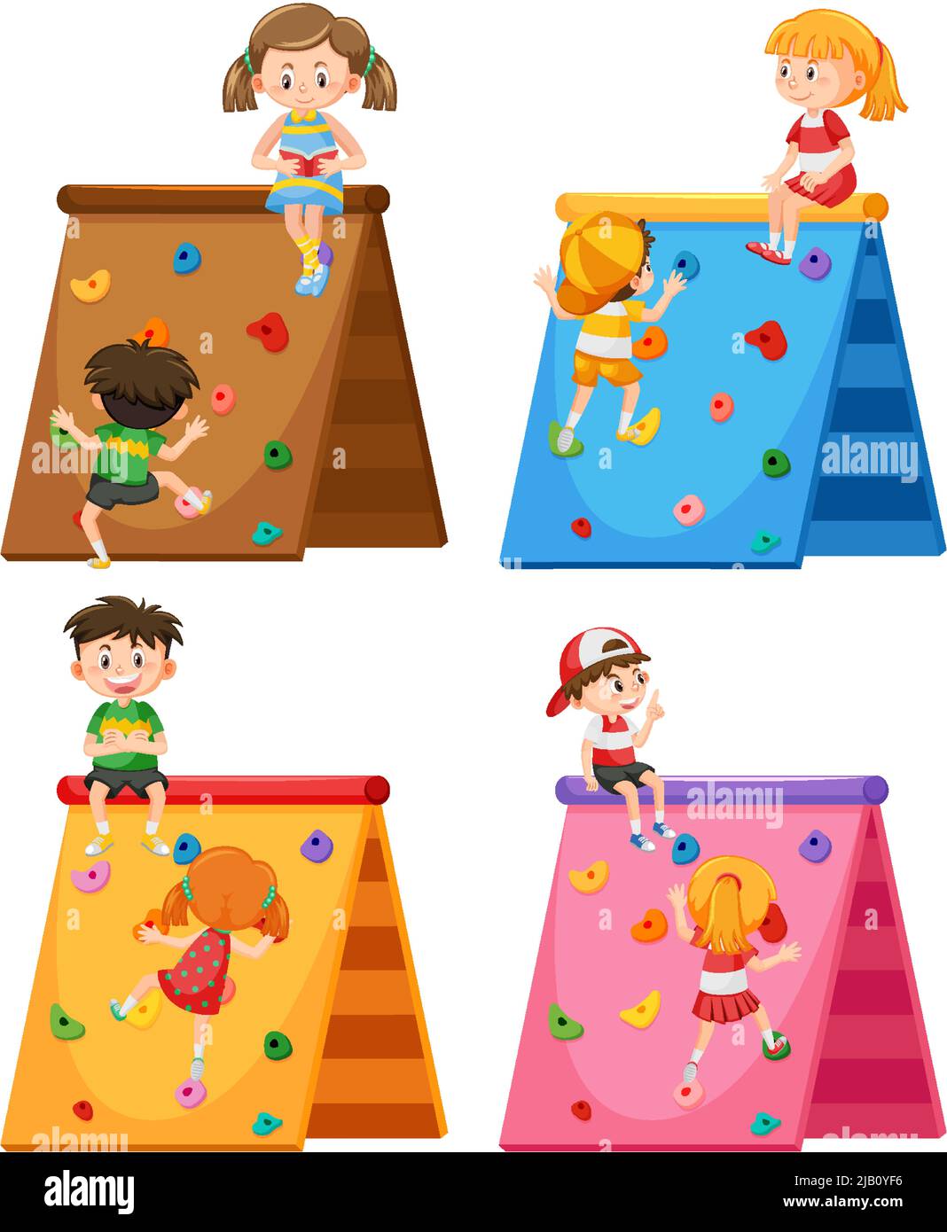 Children climbing wall on white background illustration Stock Vector ...