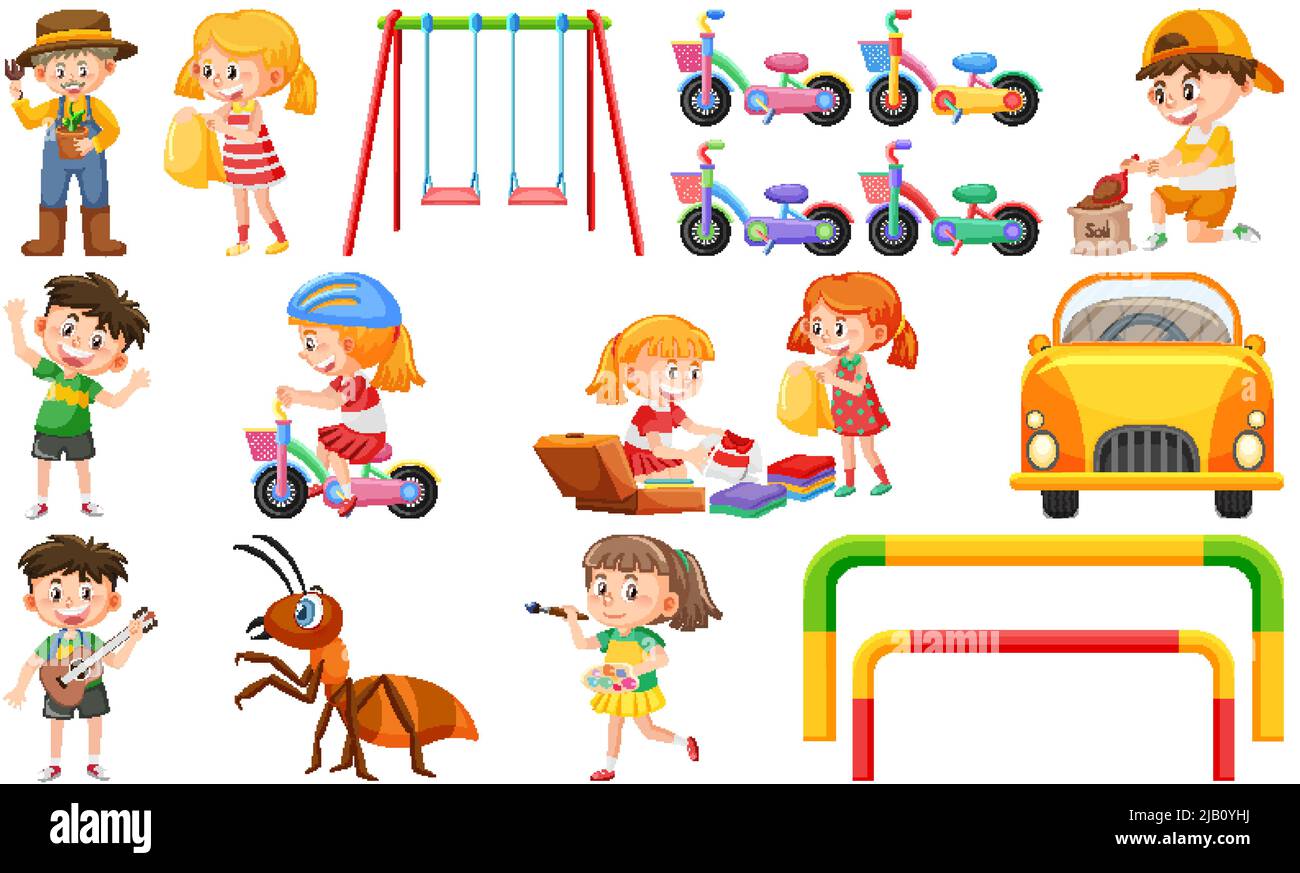Set of cute kids and objects illustration Stock Vector Image & Art - Alamy