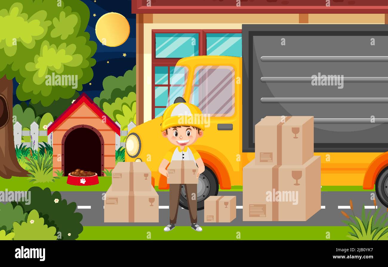 Delivery man with parcel boxes illustration Stock Vector Image & Art ...