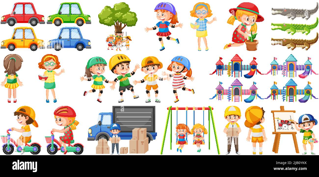 Set of cute kids and objects illustration Stock Vector Image & Art - Alamy