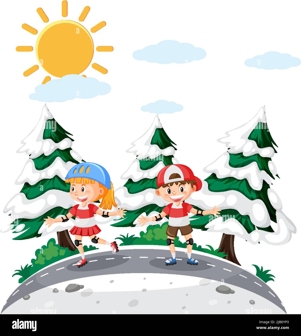 Cartoon children riding on roller hi-res stock photography and images ...