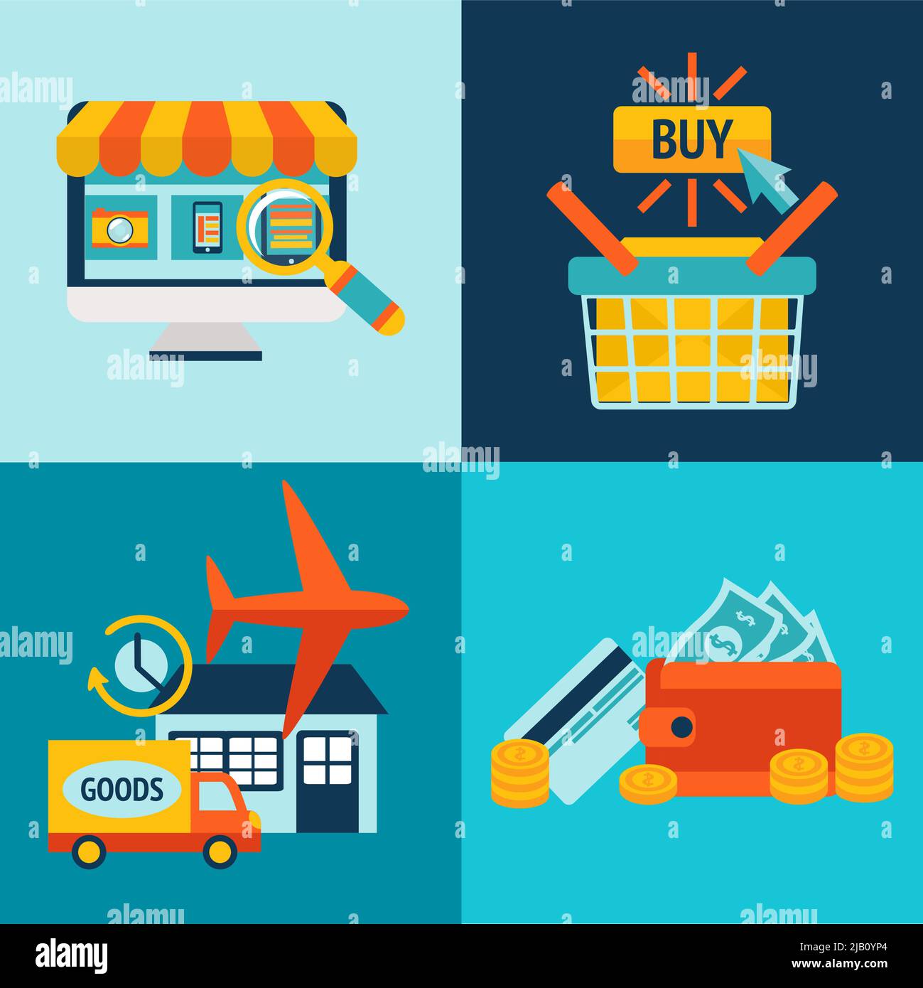 Online shopping business icons set of internet catalog purchase and ...