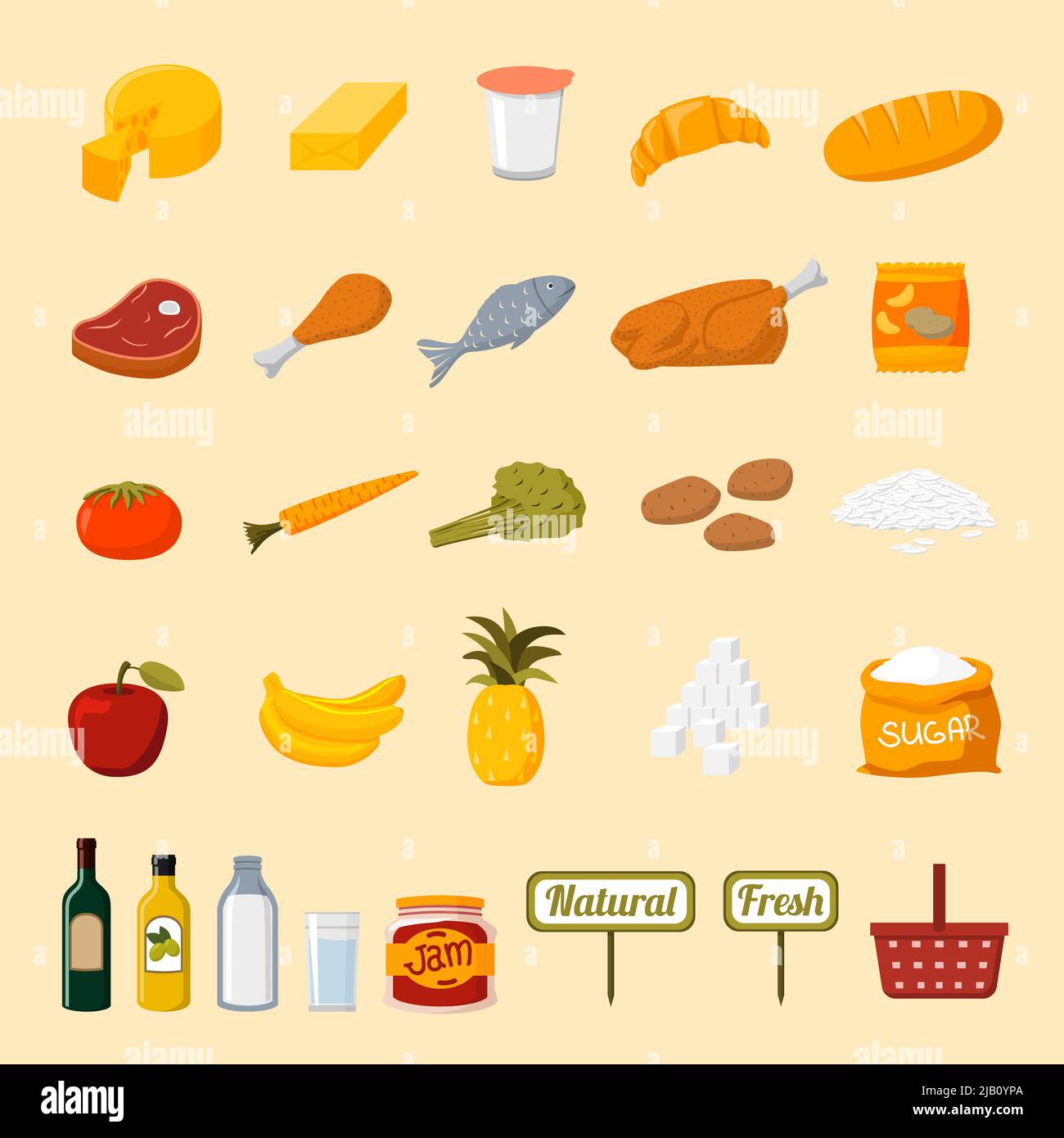 Supermarket food collection advertising fresh and healthy fruits ...