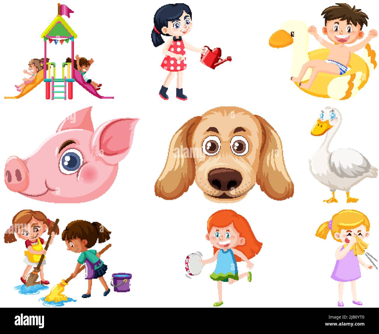 Set of different cute kids and objects illustration Stock Vector Image ...