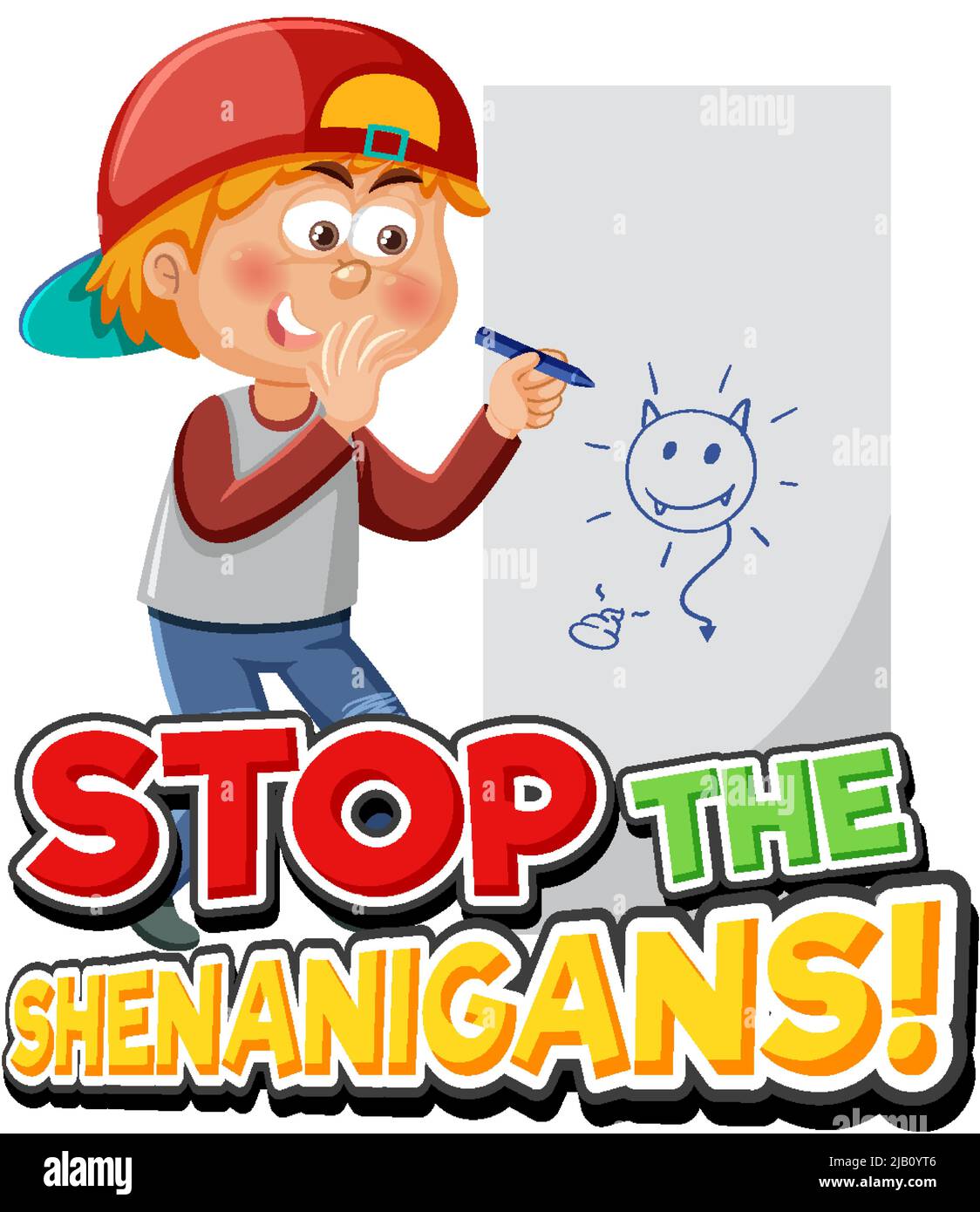 Stop the shenanigans word text with cartoon character illustration ...