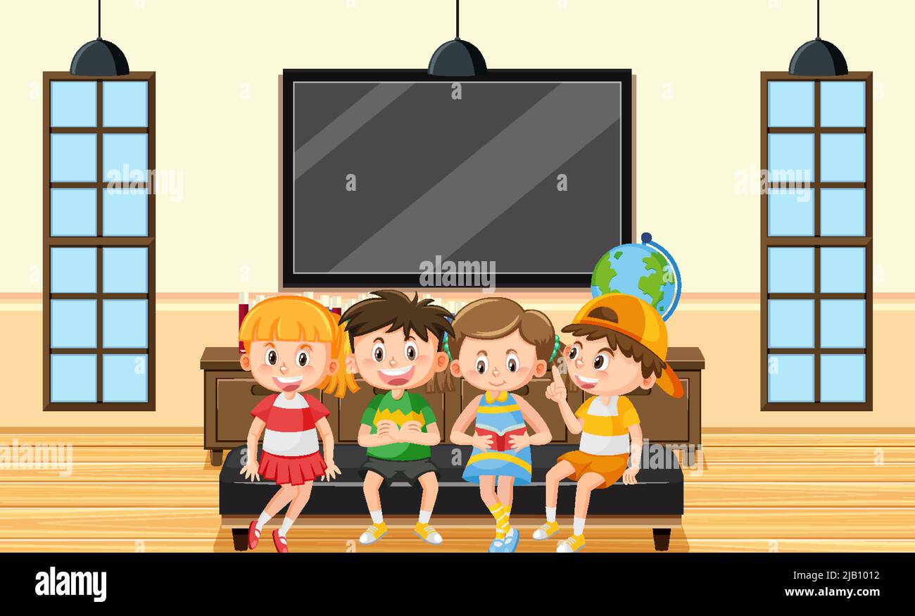 Room scene with children reading book illustration Stock Vector Image ...