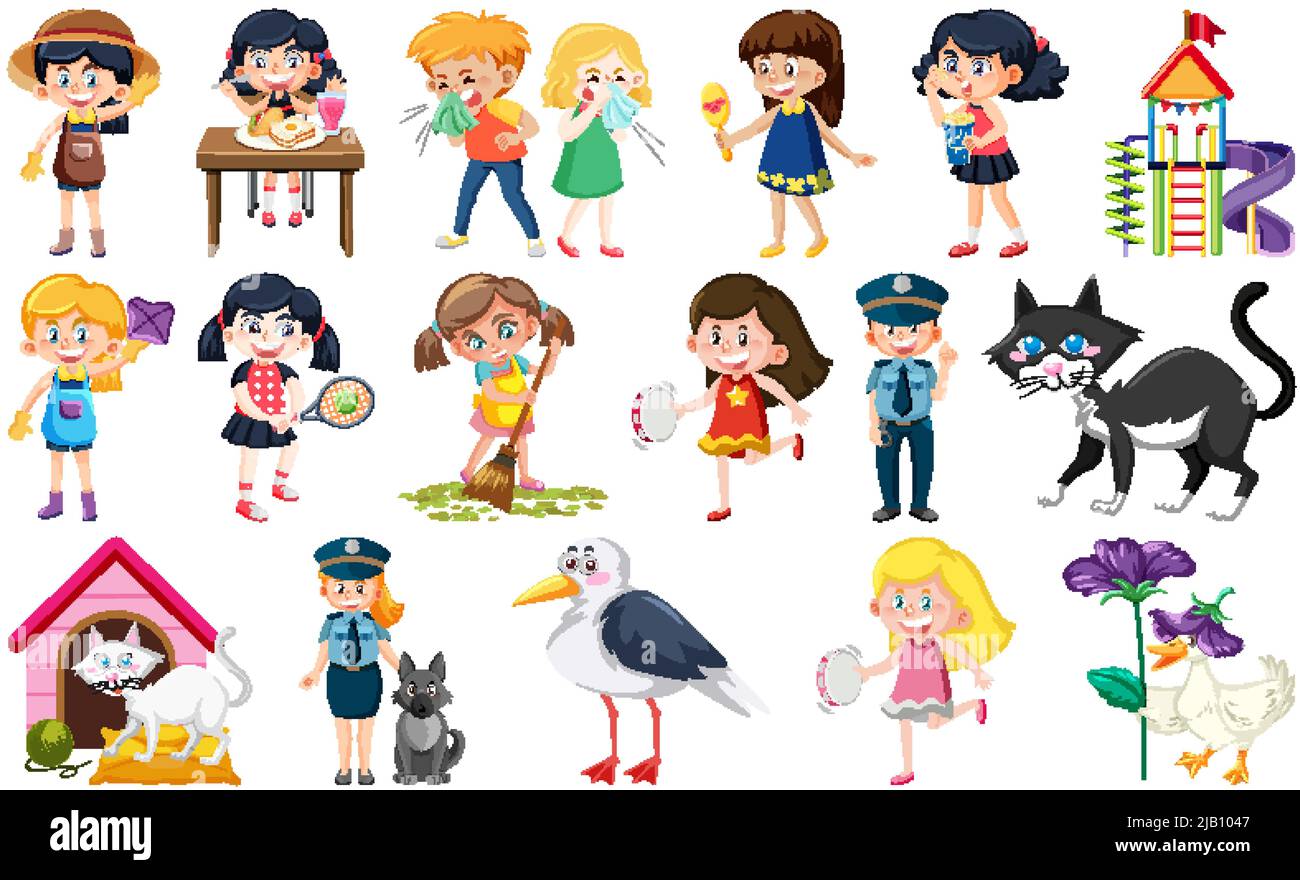 Set of different cute kids and objects illustration Stock Vector Image ...