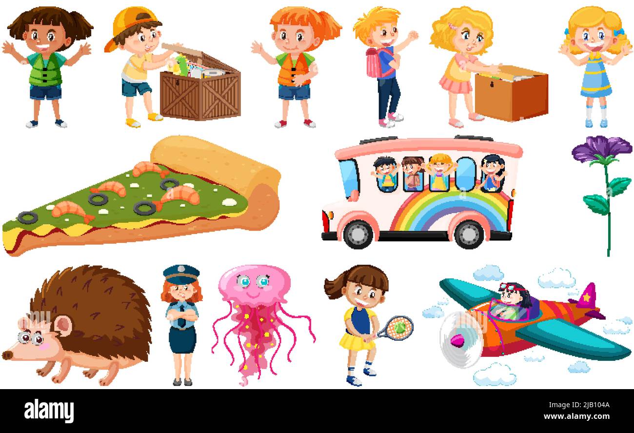 Set of different cute kids and objects illustration Stock Vector Image ...