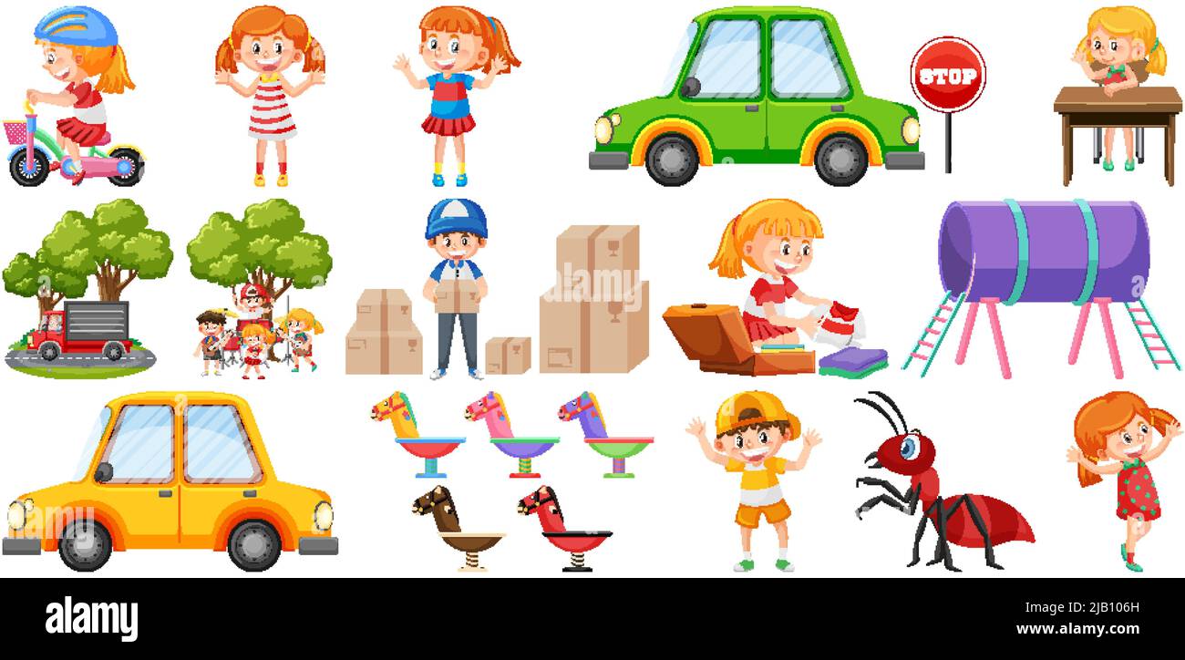 Set of cute kids and objects illustration Stock Vector Image & Art - Alamy
