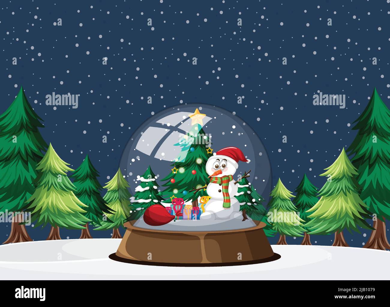 Christmas holidays with snowman in snowglobe illustration Stock Vector ...