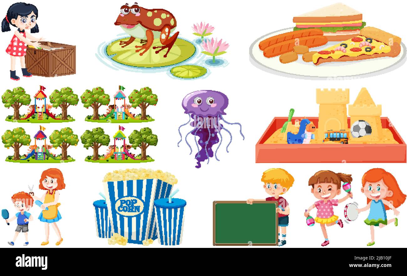 Set of different cute kids and objects illustration Stock Vector Image ...