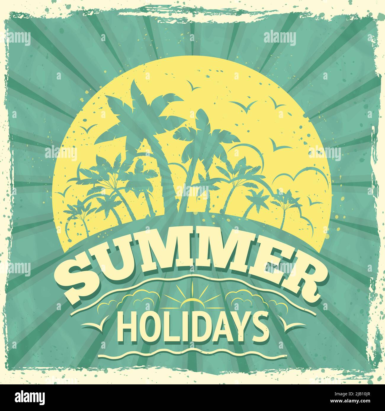 Summer holiday vacation travel background poster with sunset and palm ...